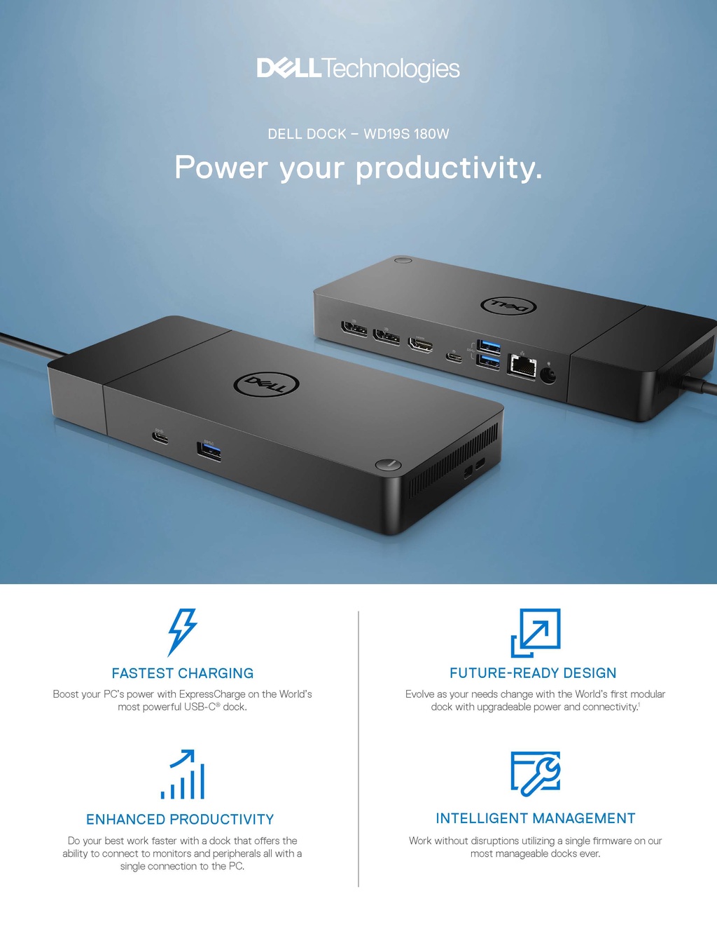 Dell Docking Station-WD19S 180W / Express Charge USB-C Dock 4K QHD ...