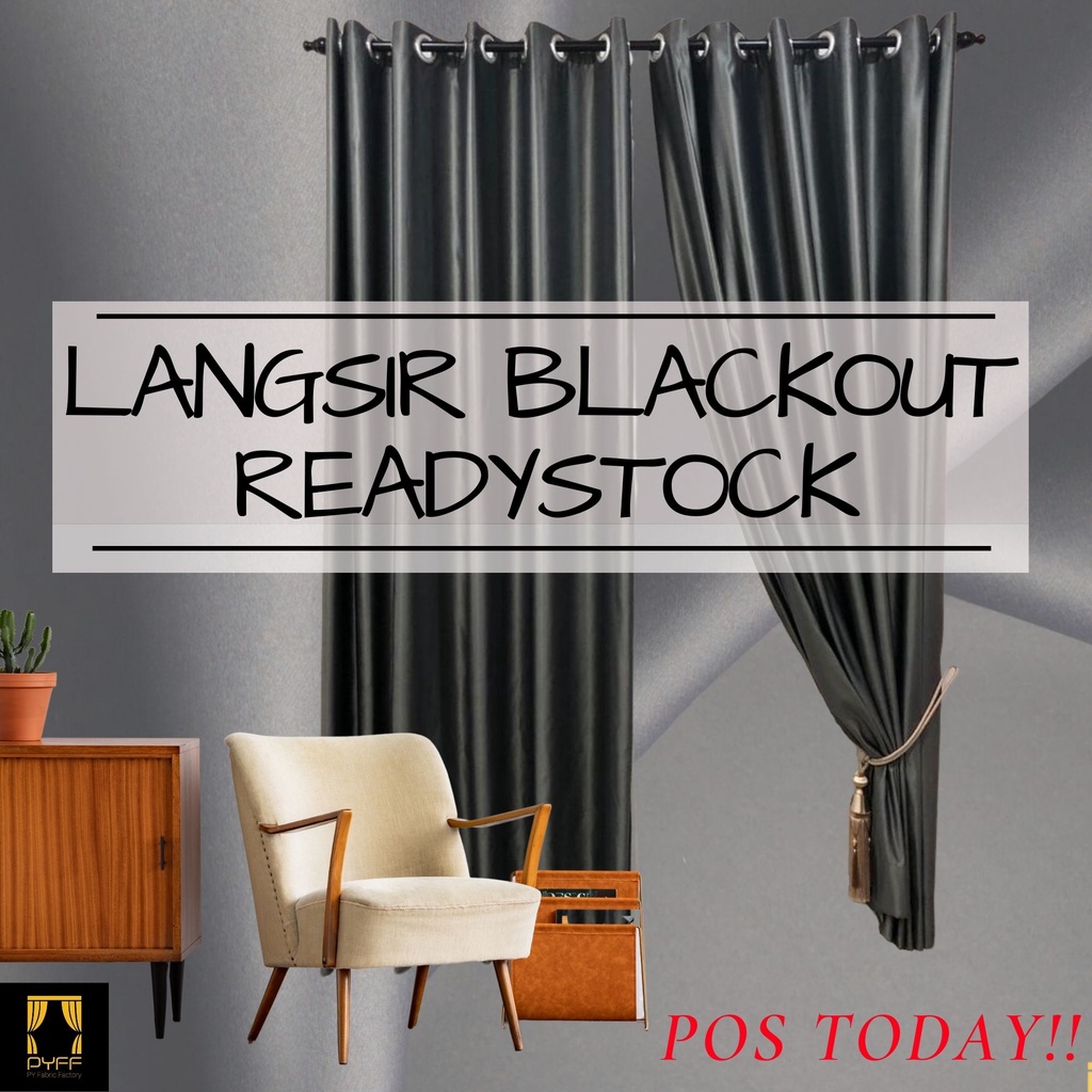 PYFFcurtain RIYANA (Dark Grey) Ready Made Curtain , Langsir Blackout ...