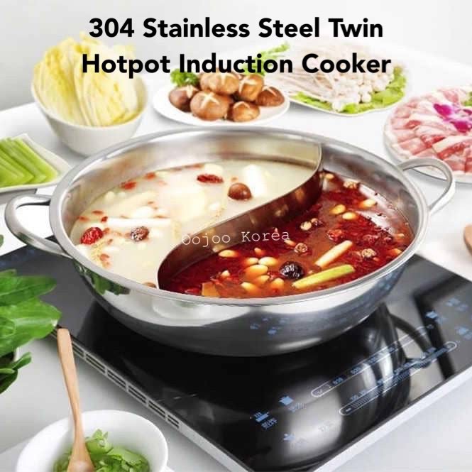 304 Stainless Steel Twin Hotpot Induction Cooker Gas Stove Compatible Pot (30cm/32cm) [with FREE ...