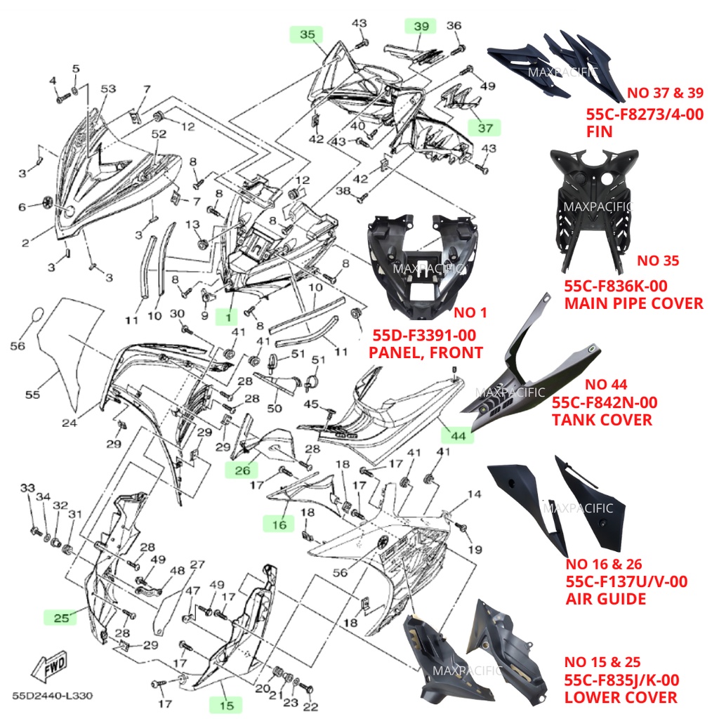 Yamaha Inner lc135 v6 v4 v3 v2 v5 v7 Full Set Cover Hitam OEM 10pcs ...