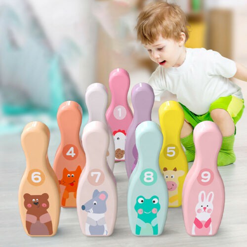 Kids Wooden Cartoon Animal Bowling Pins Balls Sport Toy Indoor ...
