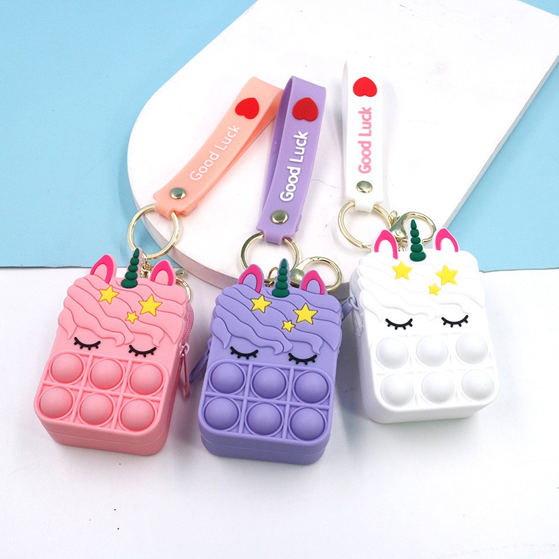 Unicorn Pop It Bag Coin Purse Keychain Wallet Fidget Toys Push Bubble ...