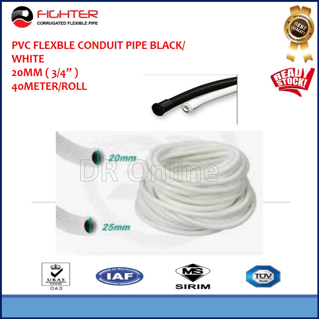 PVC flexible Conduit Pipe Corrugated Pipe Black / White ( 3/4" 20mm ...