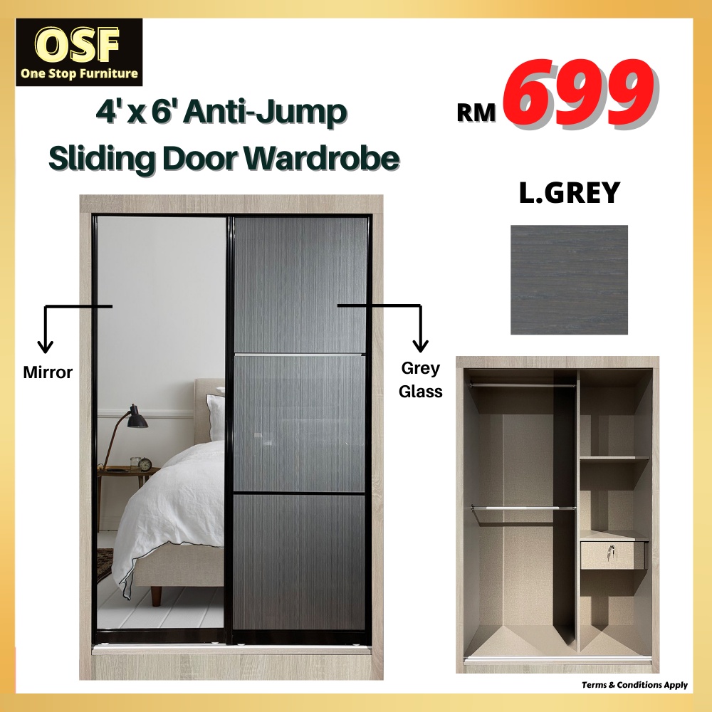 ⭐4ft x 6'H/8'H Anti-jump 2 sliding doors wardrobe 🚚Free installation 🚚 | Shopee Malaysia