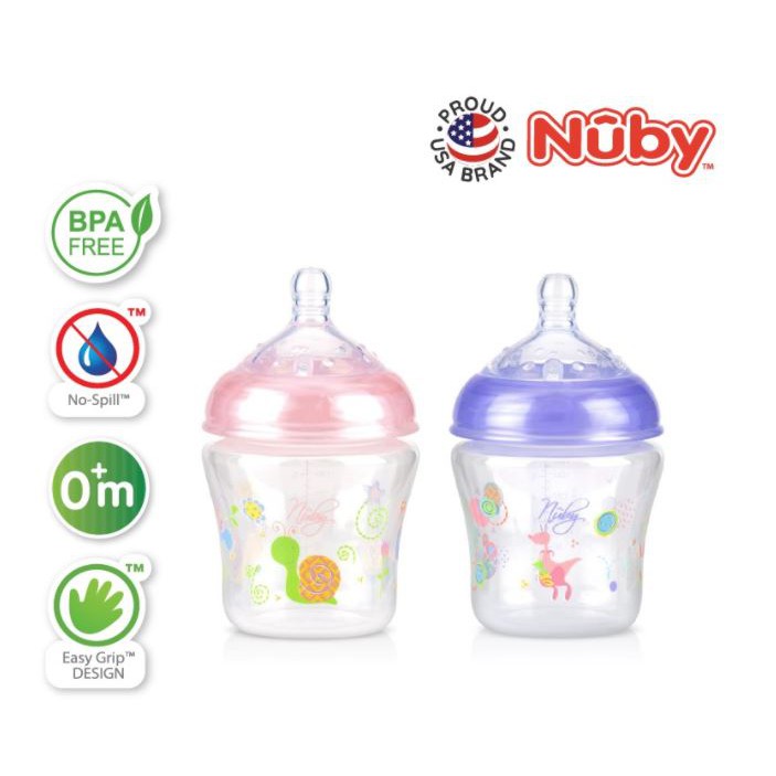 NUBY Natural Touch Printed Bottle 180ml / 6oz with Slow Flow 0+m Teat - Twin Pack (NB68078 ...