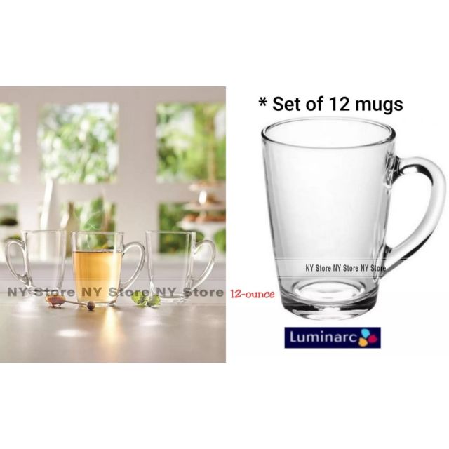 12pcs Set Luminarc New Morning Coffee Mug 320ml Tempered Glass Cup ...