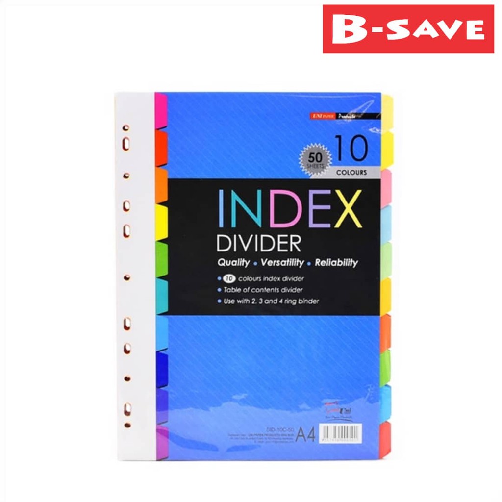 A4 Uni Colour Index Divider / File Filing Separator 10 Colours 50 ...