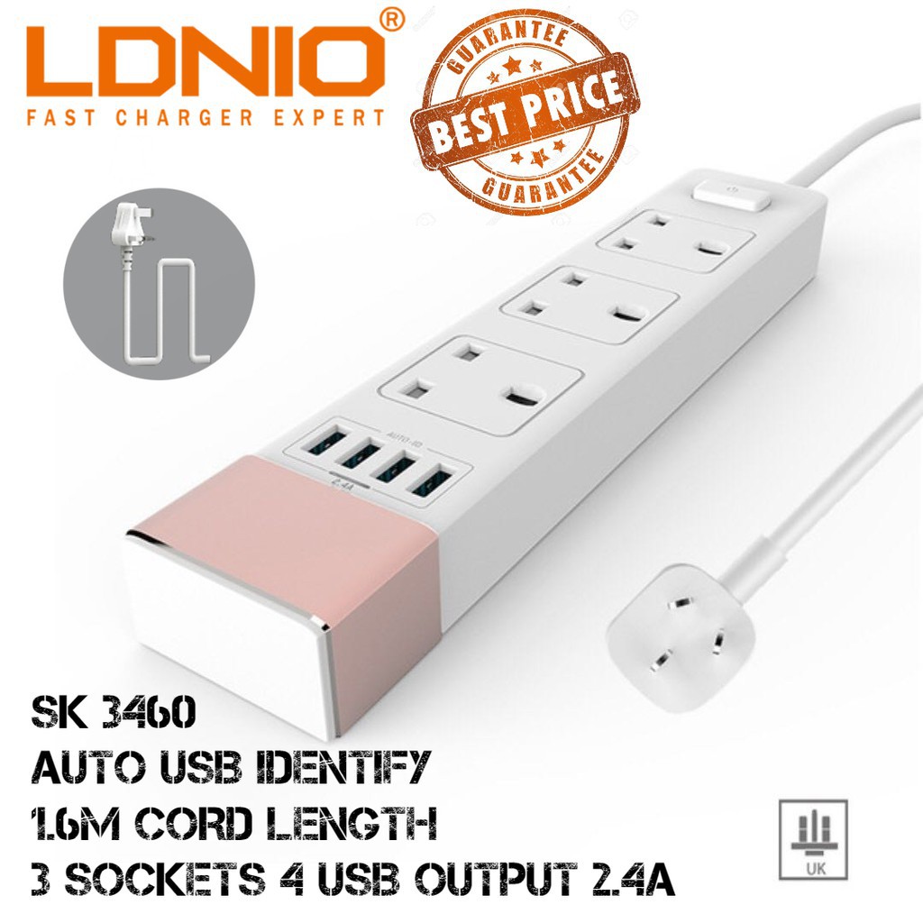 (Ready Stock) Original LDNIO 4 USB Identify Automaticly 3 Power Socket ...
