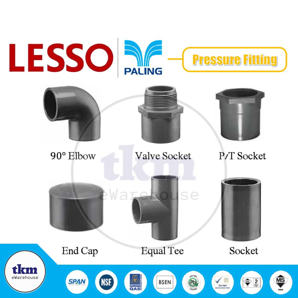 LESSO PALING BRAND GREY PVC PRESSURE FITTING P/T ELBOW 90 45 DEGREE ...