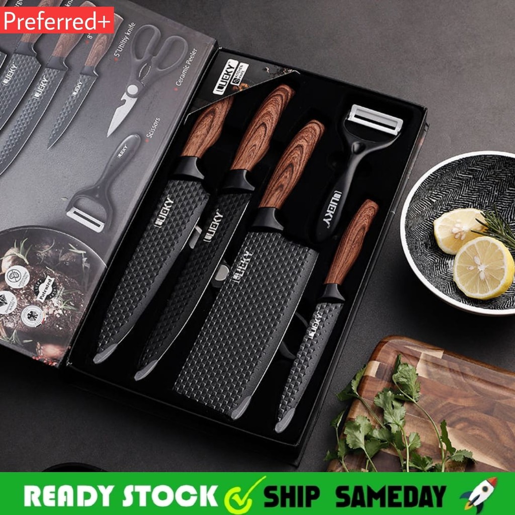 6 In 1 Lucky Knife Set Cleaver Chef Knife Bread Sashimi Knife Utilities ...