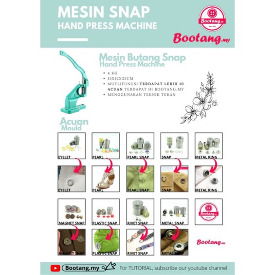 Full set | mesin snap lengkap mesin + acuan + butang | mould | hand ...