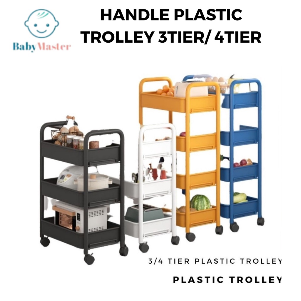 Handle Plastic Trolley 3 Tier 4 Tier Mobile Shelf Layered Storage ...
