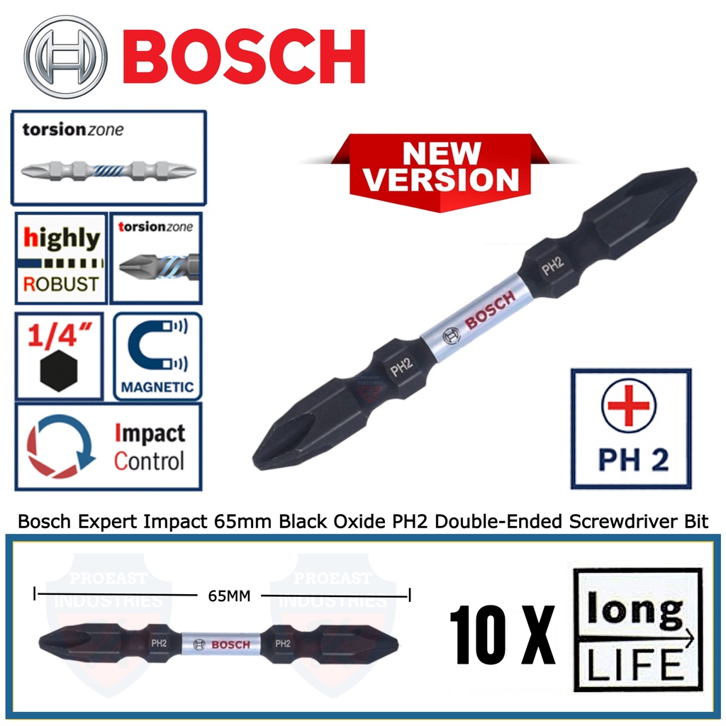Bosch Impact Black Oxide PH2 x 65mm Double-Ended Screwdriver Bit | Shopee Malaysia