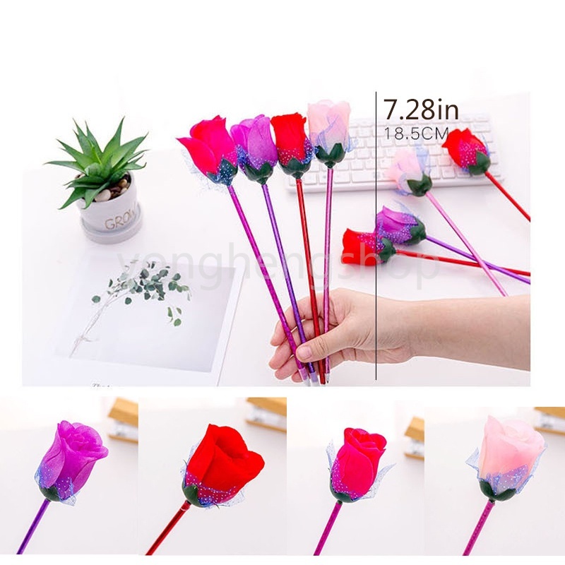 Simulation Rose Flower Ballpoint Pen Blue Ink Flower Ball Pens ...