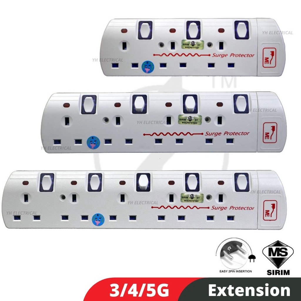 [SIRIM] 3/4/5 gang Trailing Socket Plug Extension Extention Multiple Plug Neon Adapter Adaptor ...