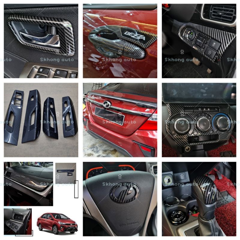 perodua bezza Accessories cover trim carbon fiber set door handle bowl ...