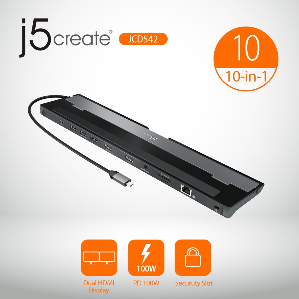 j5create JCD542 10-in-1 USB-C Dual HDMI Docking Station USB-C HubFor M1 ...