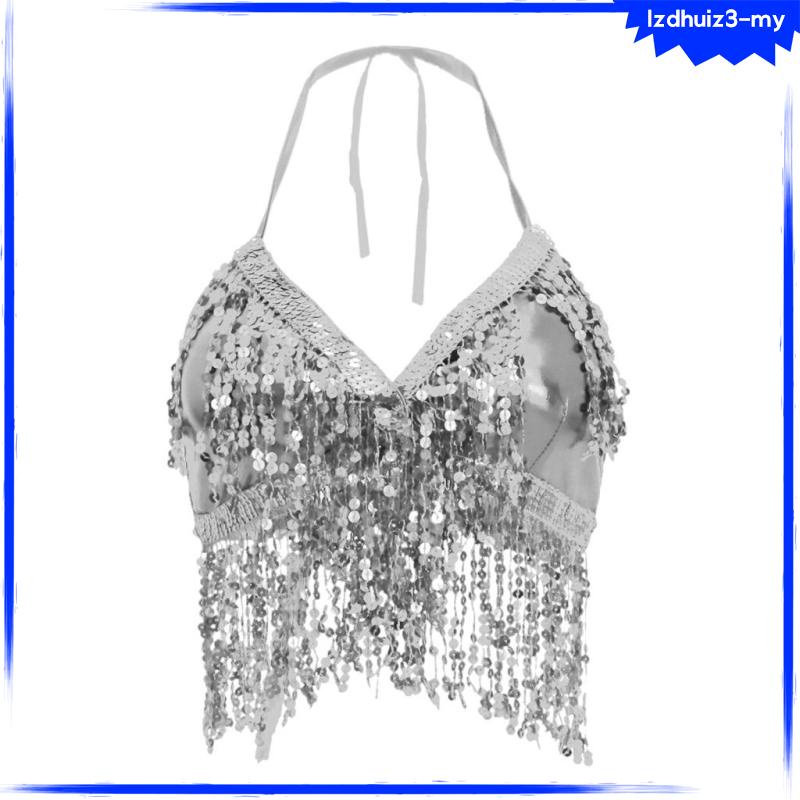 [ Belly Dance Costume Adjustable Padded Bra Halter Top Sequin ...