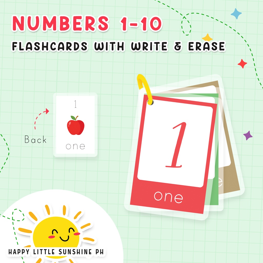 Back-to-back Number 1-10 mini flashcards | Laminated with ring binder ...