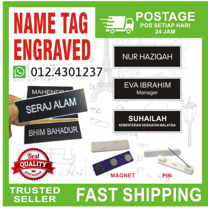 GOVERNMENT SERVANT, TEACHER, STUDENT NAME TAG BLACK AND WHITE | Shopee ...