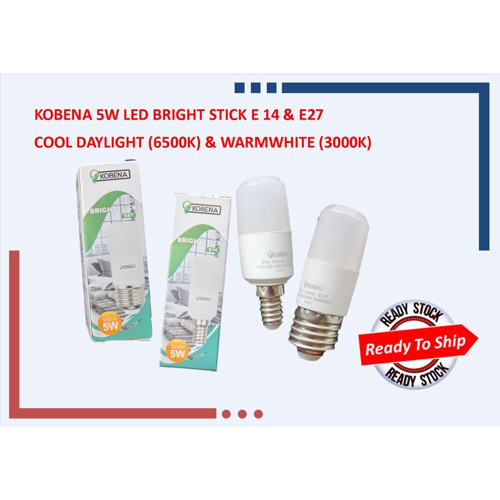KOBENA 5W LED BRIGHT STICK TINY SMALL BULB E14 & E27 BASE (COOL ...