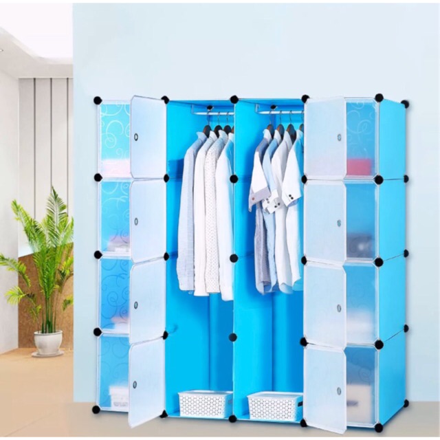 DIY Magic 16 Cubes Wardrobe with Hanging Rack DIY Storage Cabinet ...