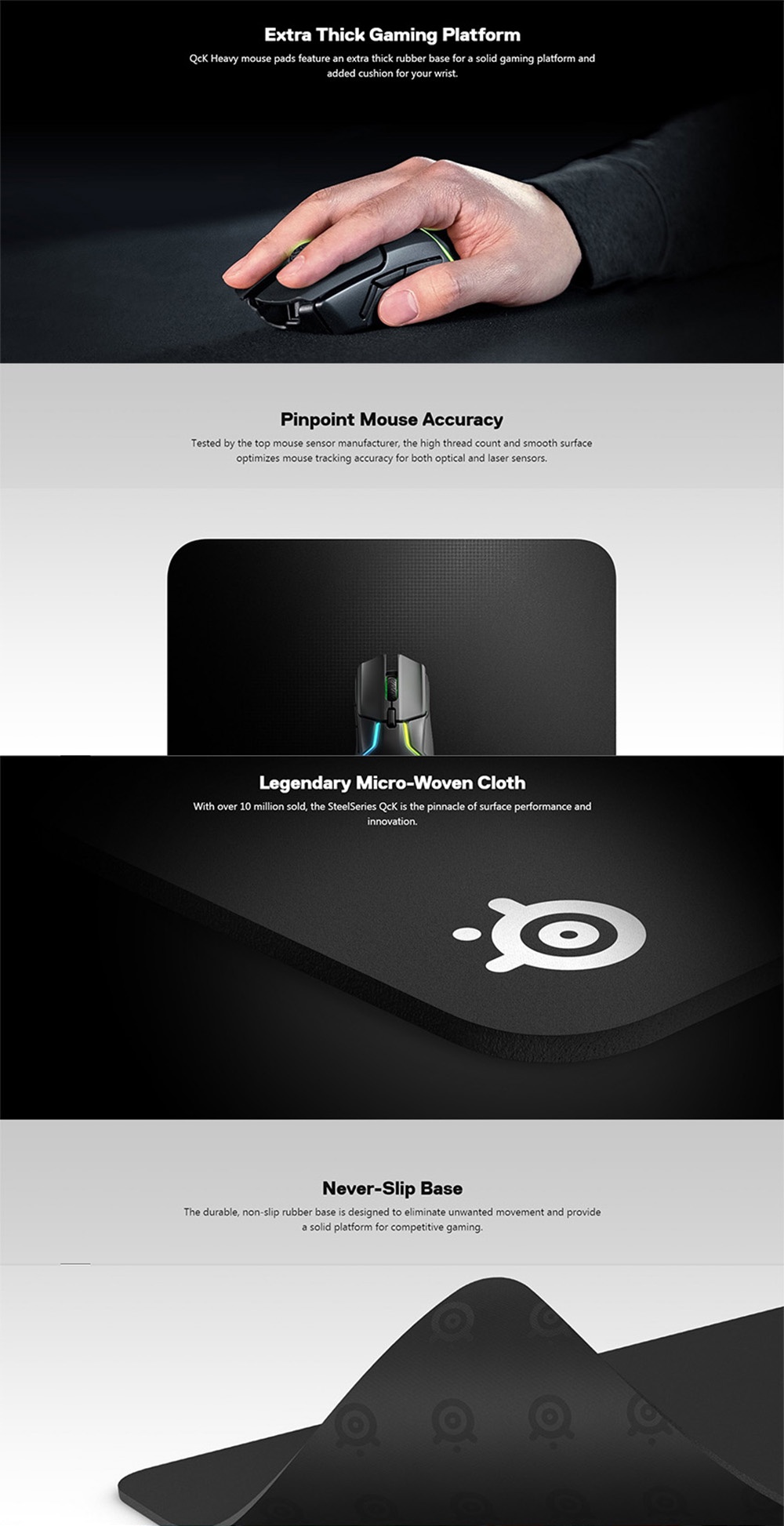 SteelSeries QcK Heavy Large Gaming Micro-Woven Mouse Pad (450mm x 400mm ...