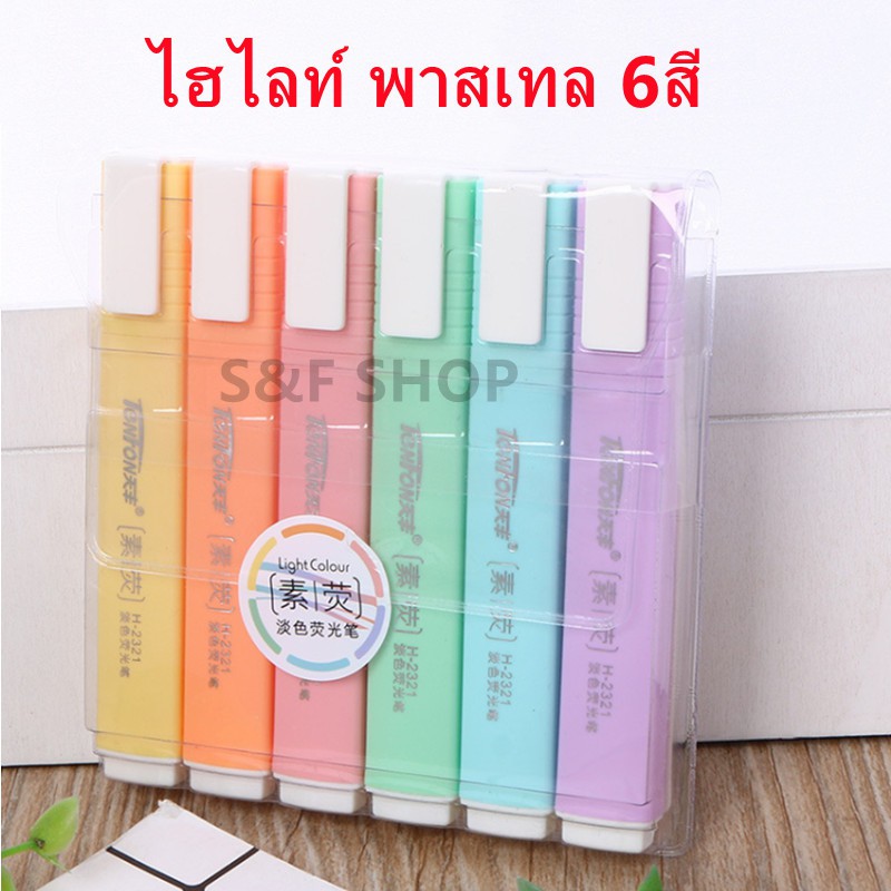 6-Color Highlighter Pen Pastel Tones Tenfon Model H-2321 Pack Type Size ...