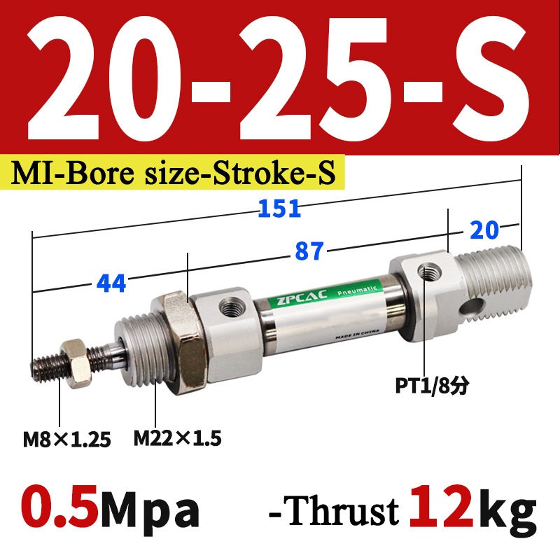 MI Pneumatic Air Cylinder Stainless Steel Cylinder MI10/12/16/20 ...