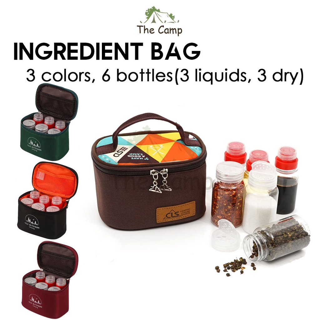 CLS Outdoor Camping Ingredient Storage Bag with 6 Bottle Jar Container ...