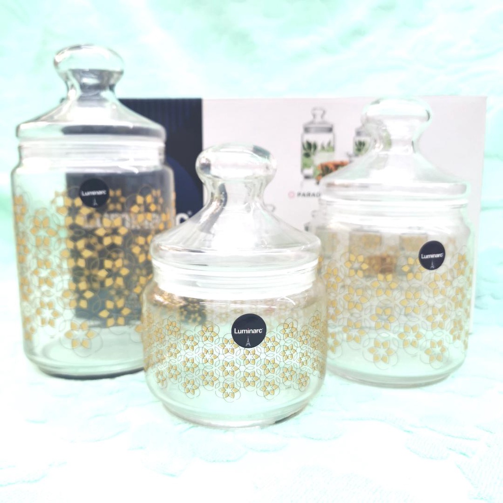 3PC LUMINARC POP JAR CANISTER GOLDEN FLOWER MAZE POT CLUB SET 500ML ...