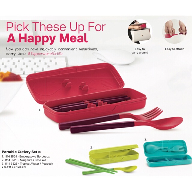 Tupperware Portable Cutlery Set Plastic Fork Spoon Chopstick BPA Free ...