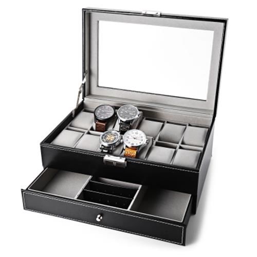 MULTIFUNCTIONAL DRAWER-STYLE PU WATCH DISPLAY BOX (BLACK) | Shopee Malaysia