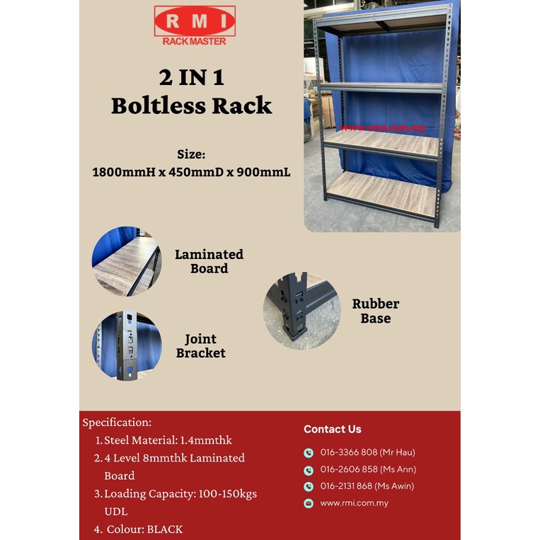 RMI 2IN1 Boltless Rack c/w 4 Levels Laminated Board with Rubber Base ...