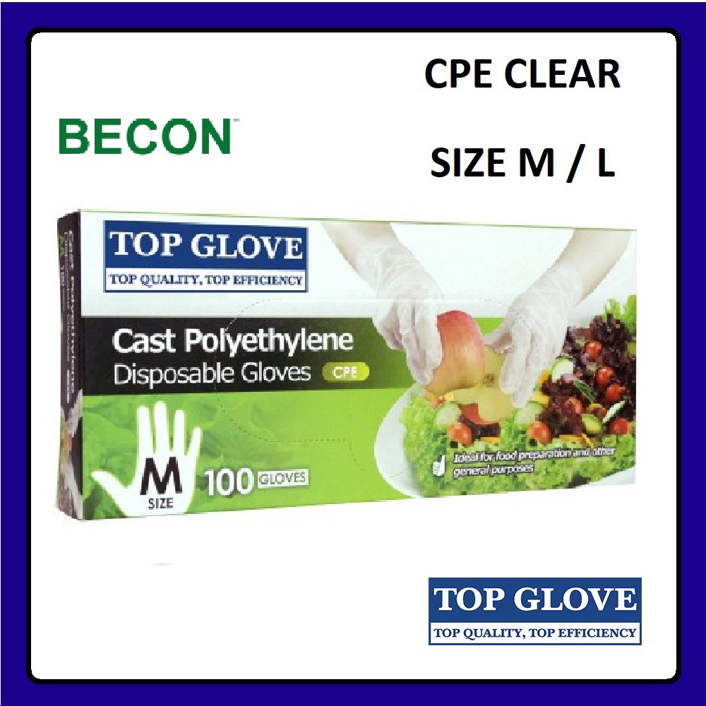 Top Glove Cast Polyethylene Disposable Gloves CPE (Clear) 100's Size M / L | Shopee Malaysia