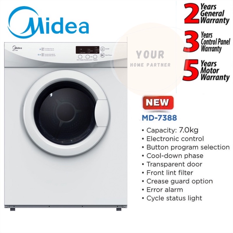 Midea Tumble Dryer MD-7388 7KG / 5 Years Motor Warranty | Shopee Malaysia