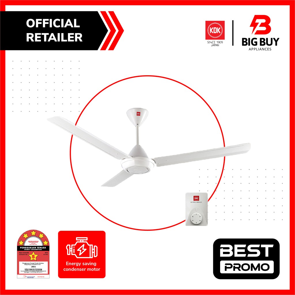 KDK 3 Blade Ceiling Fan Regulator White Kipas Siling K-15VO(TWIN PACK ...