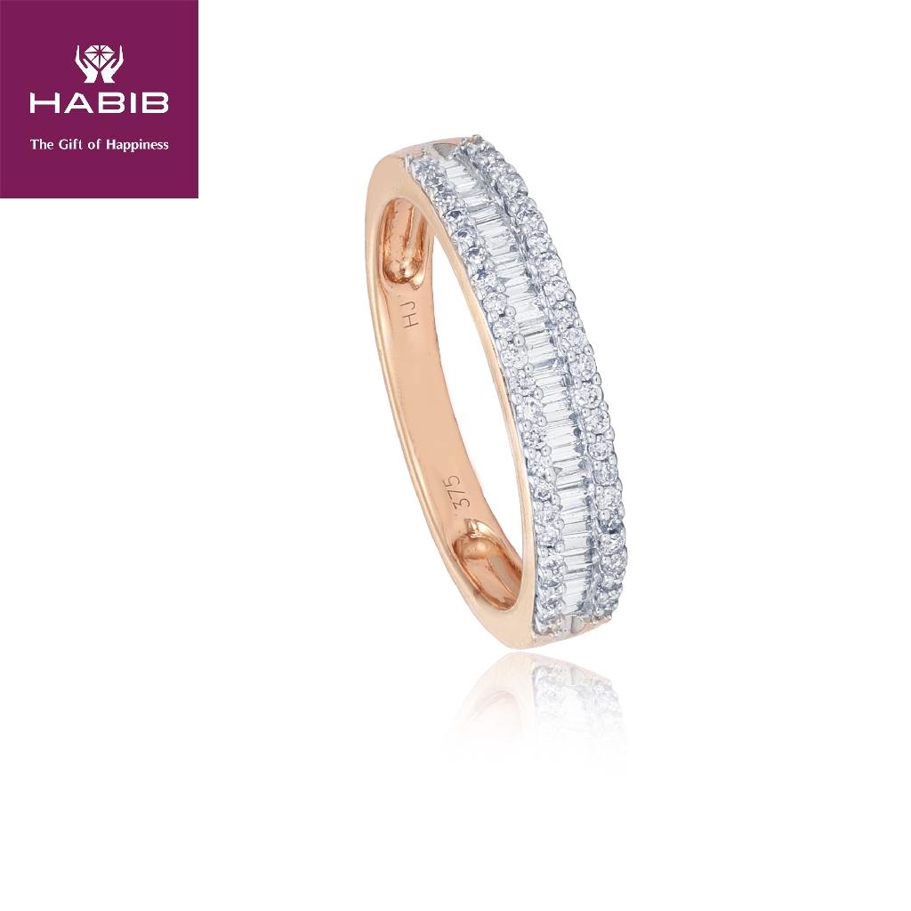 HABIB Round and Baguette Diamond Ring in 375/9K Rose Gold 24839 ...