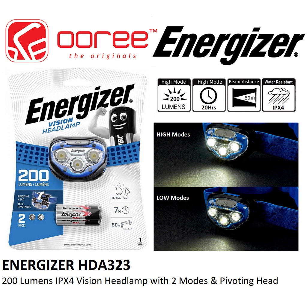 ENERGIZER HDA323 200 LUMENS VISION HEADLAMP WITH 3 AAA BATTERIES, 2 ...