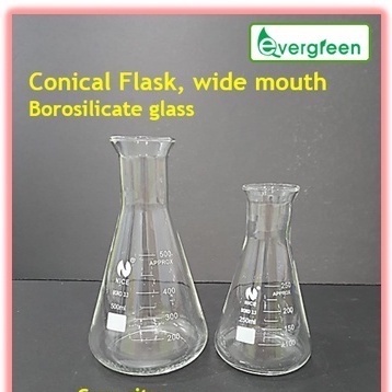 Kelalang Kon Leher Lebar Kaca 100ml~ 500ml/ Conical Flask, Glass, Wide ...