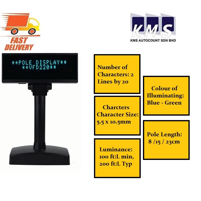 POS Customer Pole Display LCD 2x20 Suit For All POS Software | Shopee ...