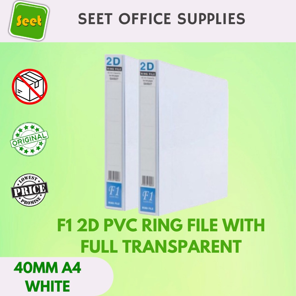 F1 2D PVC RING FILE WITH FULL TRANSPARENT 40MM A4 - WHITE | Shopee Malaysia