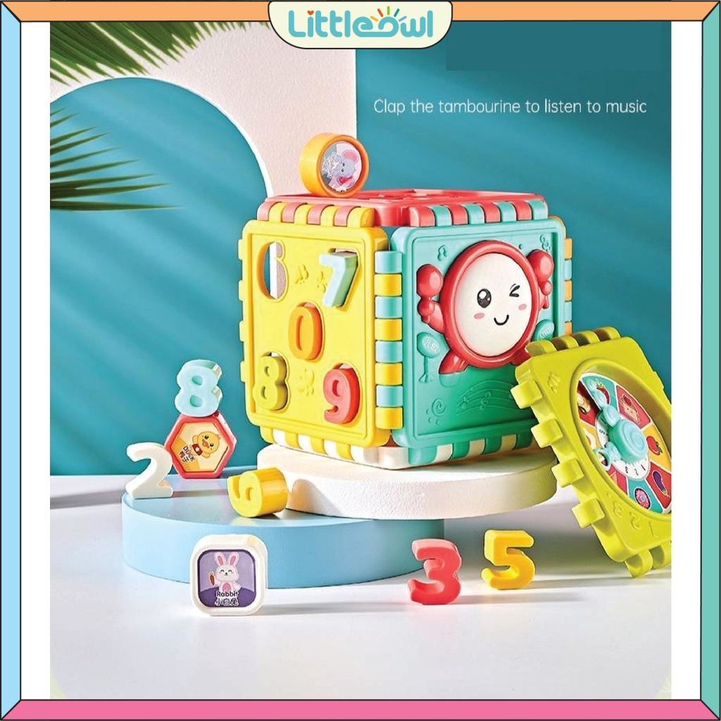 6 Sides Baby Newborn Learning Activity Shape Number Sorting Cube Toy ...
