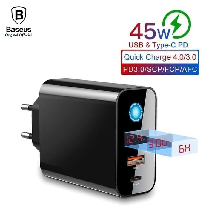HITAM Baseus ORIGINAL Adapter Charger Speed PPS Black Smart Shutdown ...