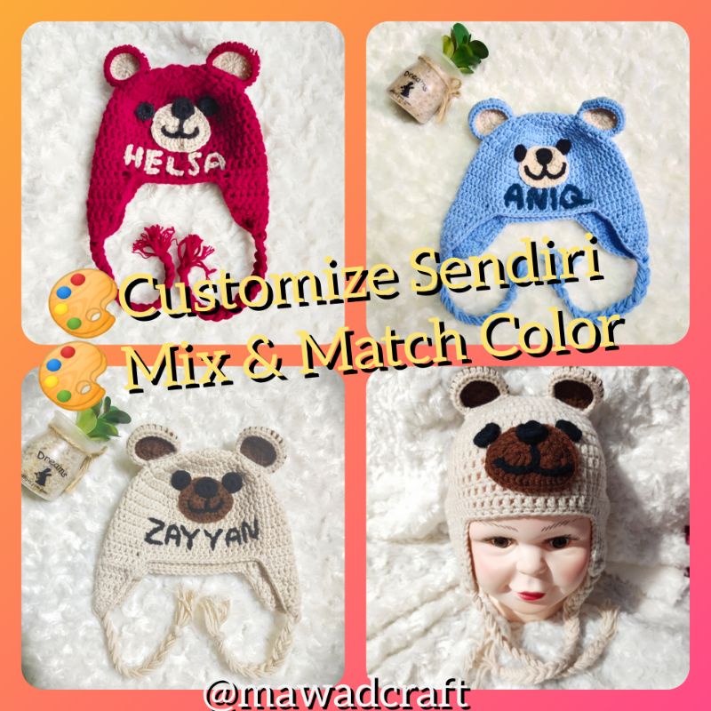 [Kait/Crochet] Beanie Bear/Topi bayi comel/Topi Beruang/Saiz Kanak ...