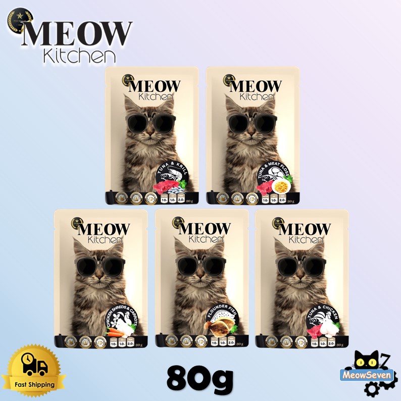 Meow Kitchen Cat Pouch 80G Cat Wet Food (Flounder Fish ,Tuna Krill ...