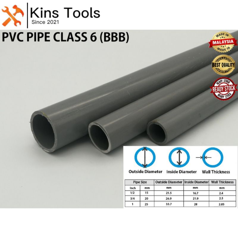 BBB Pvc Pipe Class 6 Tebal 3 Feet (3 Kaki) x 15mm / 20mm / 25mm | Shopee Malaysia