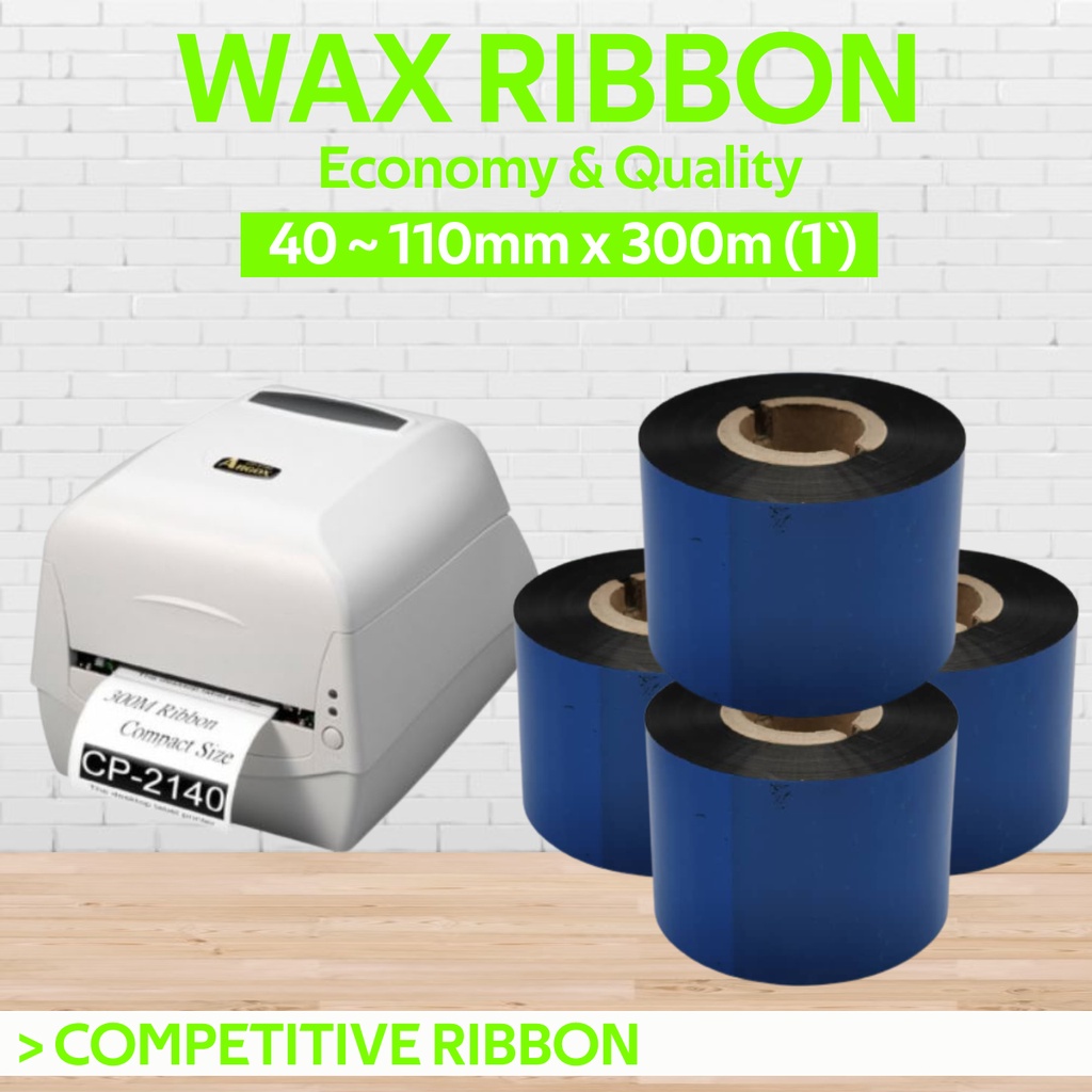 Wax Ribbon (40mm to 110mm x 300m) Barcode Ribbon Thermal Transfer ...
