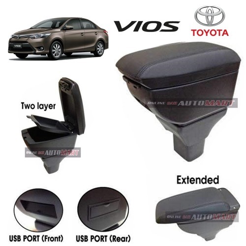 Toyota Vios 2014 PVC Adjustable Armrest Center Console Box Black ...