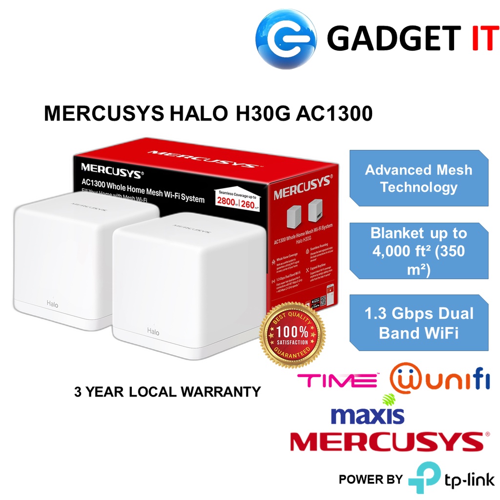 MERCUSYS HALO H30G AC1300 WHOLE HOME MEST WI-FI SYSTEM ROUTER (2-PACK ...